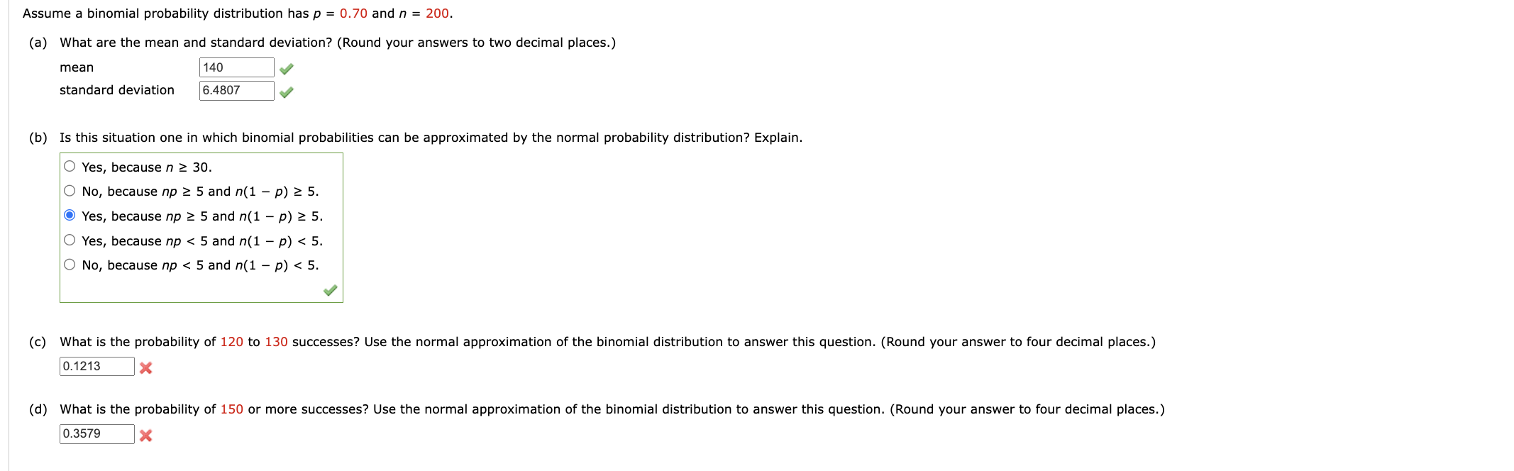 Solved Assume a binomial probability distribution has p=0.70 | Chegg.com