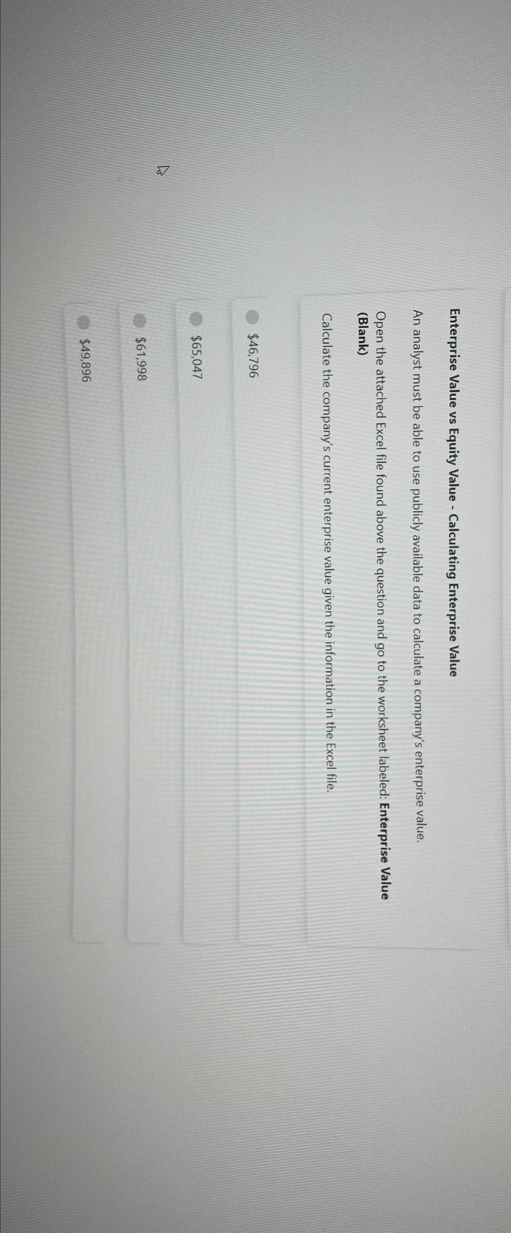 Solved Enterprise Value vs Equity Value - ﻿Calculating | Chegg.com