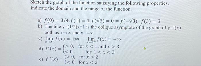 Sketch the graph of the function satisfying the | Chegg.com