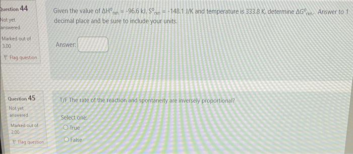 Solved Ruestion 41 Using the "Thermodynamic Quantities | Chegg.com