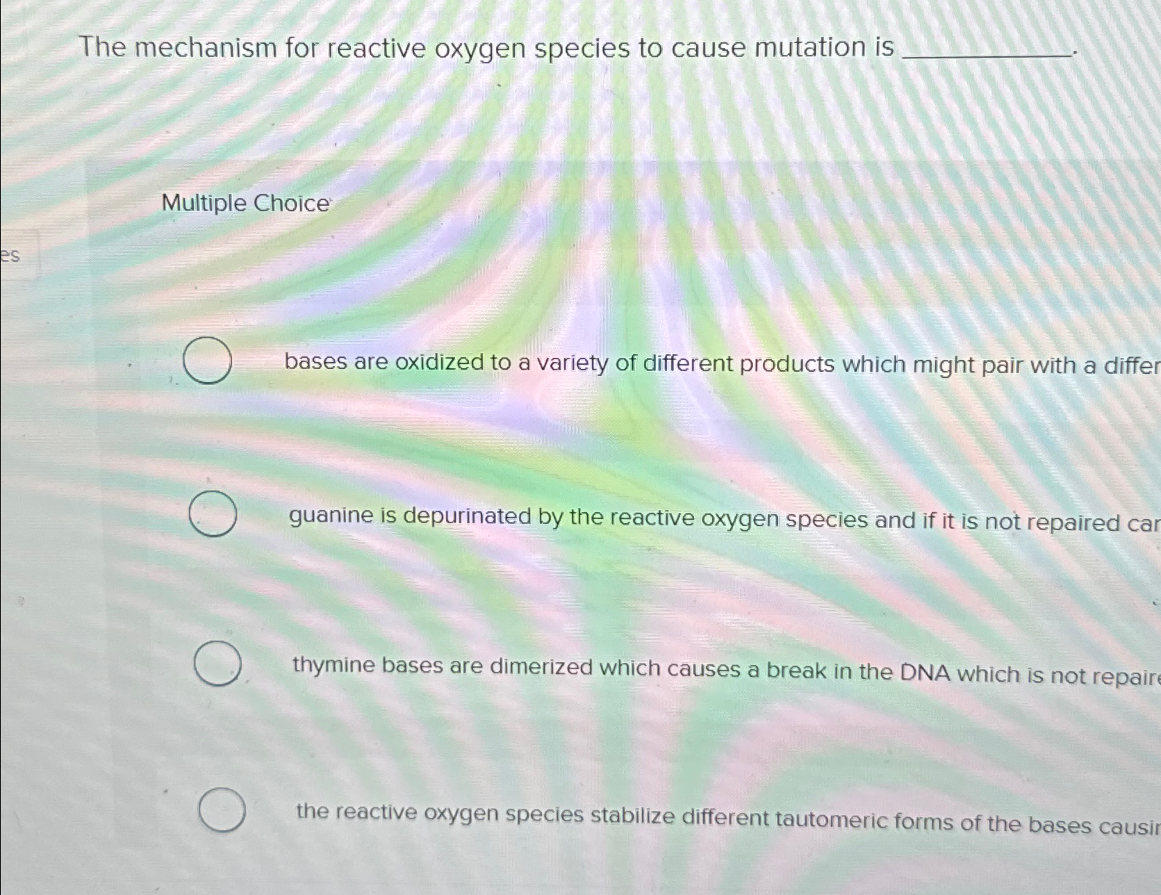 Solved The mechanism for reactive oxygen species to cause | Chegg.com