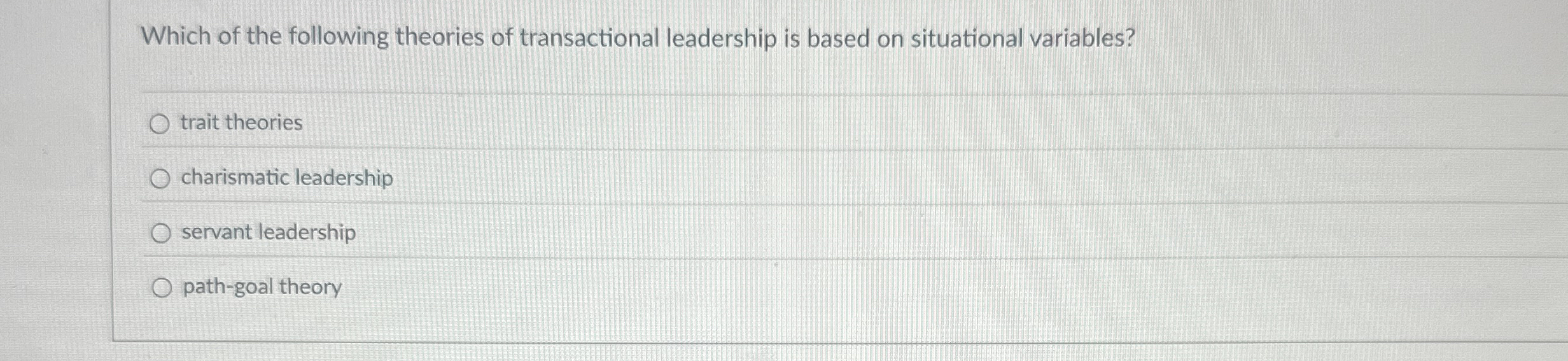 Solved Which of the following theories of transactional | Chegg.com