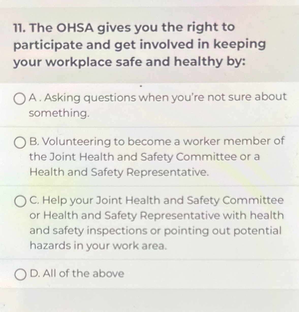 Solved The OHSA gives you the right to participate and get | Chegg.com
