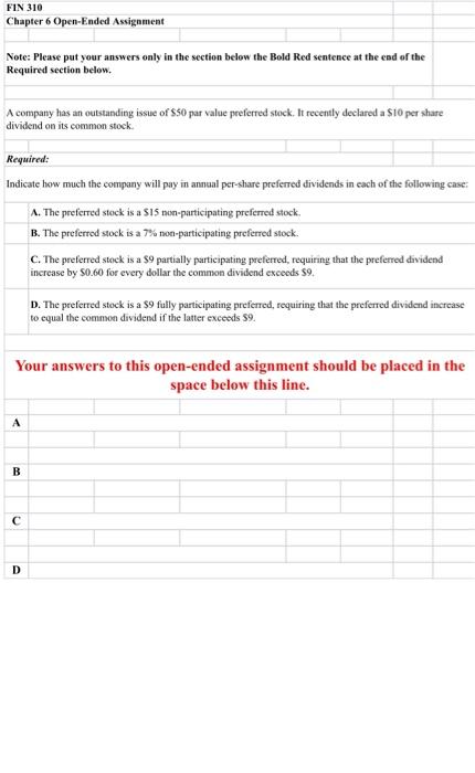 Solved FIN 310 Chapter 6 Open-Ended Assignment Note: Please | Chegg.com Solved FIN 310 Chapter 6 Open-Ended Assignment Note: Please | Chegg.com