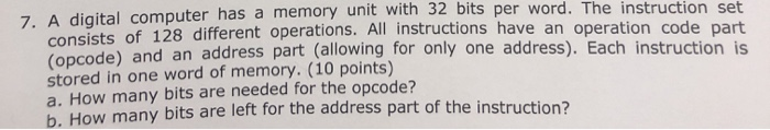 Solved ith 32 bits per word. Operation code charts 7. A | Chegg.com