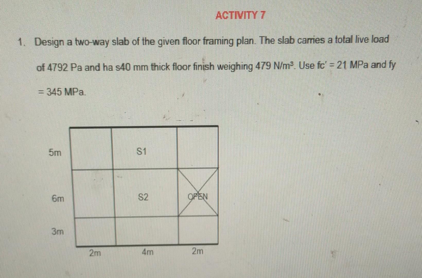 Solved 1. Design a two-way slab of the given floor framing | Chegg.com