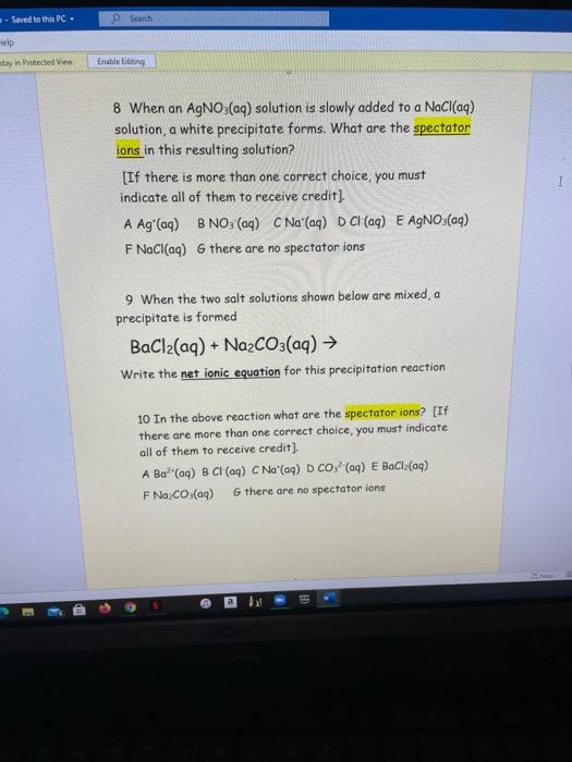Solved Saved to this PC yen Protected View Enable Editing 4 | Chegg.com