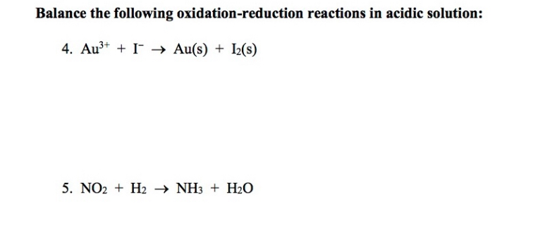 Solved Balance the following oxidation-reduction reactions | Chegg.com