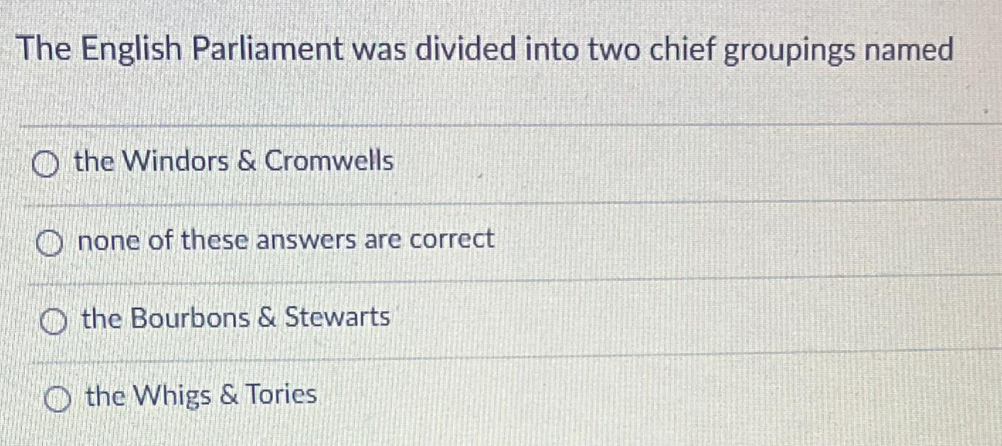 Solved The English Parliament was divided into two chief | Chegg.com