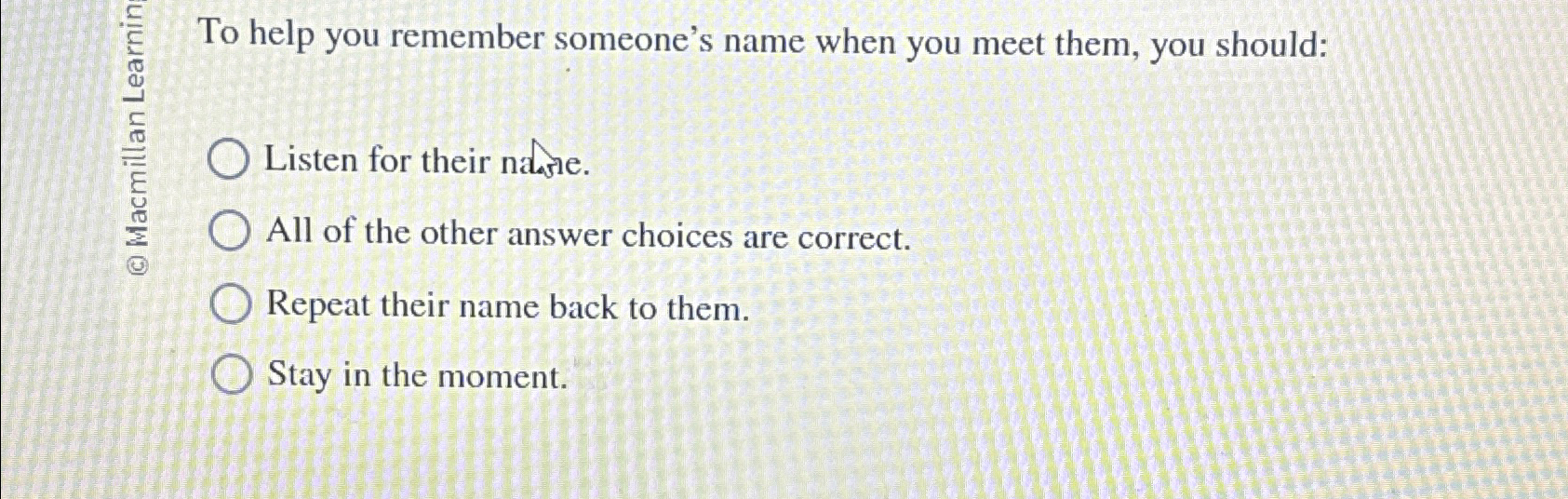 Solved To help you remember someone's name when you meet | Chegg.com
