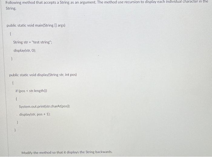 Solved Following method that accepts a String as an | Chegg.com