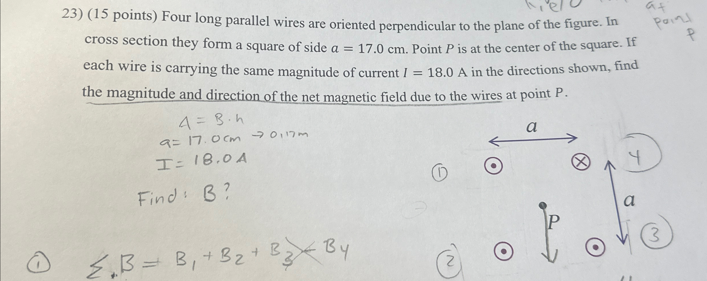Solved (15 ﻿points) ﻿Four long parallel wires are oriented | Chegg.com