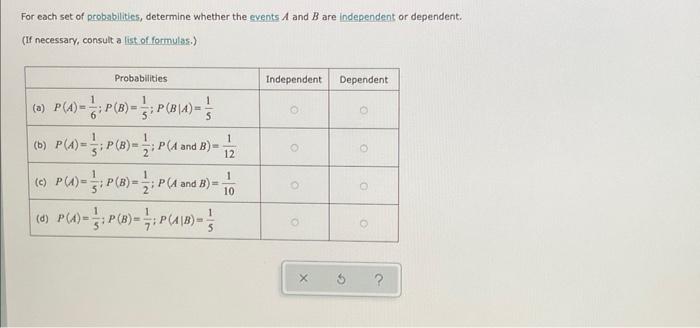 Solved For each set of probabilities, determine whether the | Chegg.com