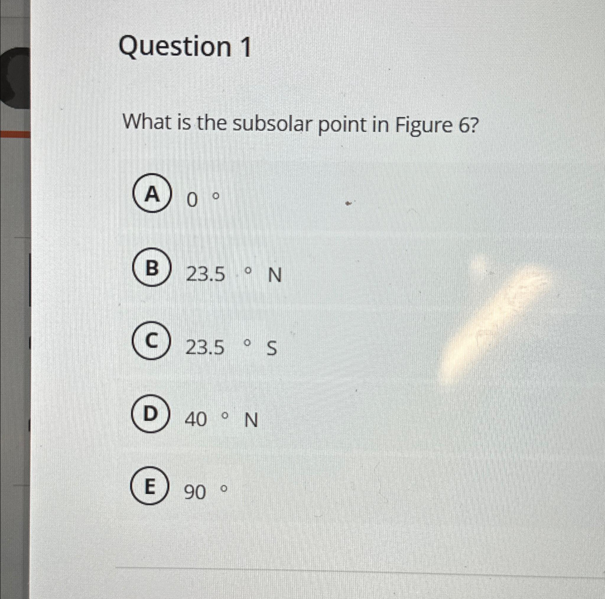 Solved Question 1What is the subsolar point in Figure | Chegg.com