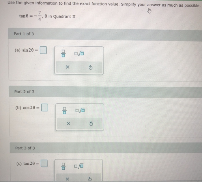 Solved Use the given information to find the exact function | Chegg.com