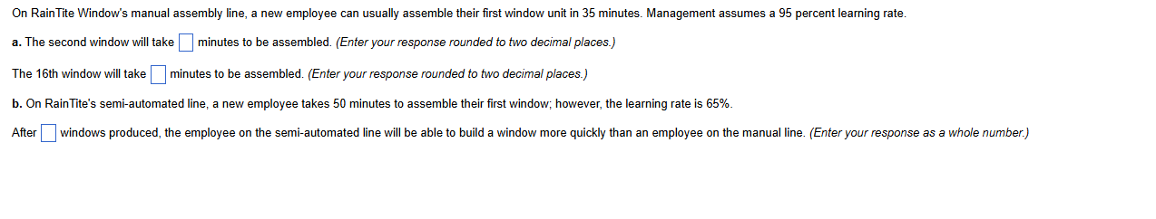 Solved On RainTite Window's manual assembly line, a new | Chegg.com