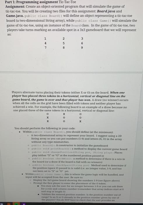 Solved Part 1 Programming Assignment Tic Tac Toe