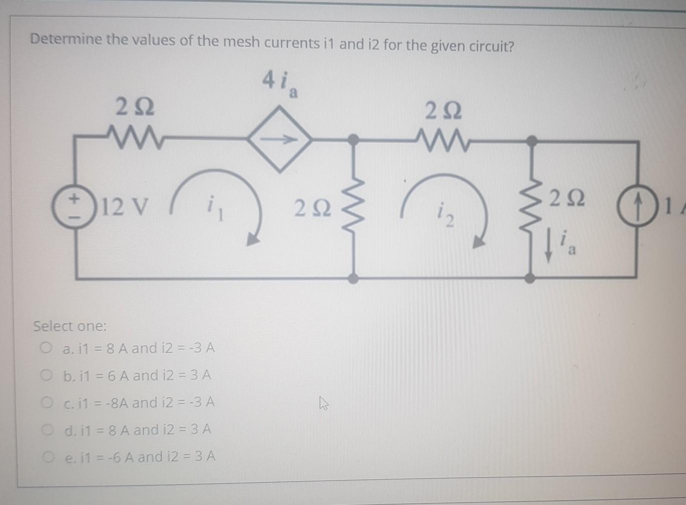 Solved Determine the values of the mesh currents i1 and i2 | Chegg.com