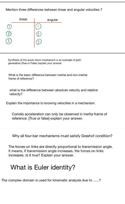 Solved Mention three differences between linear and angular | Chegg.com