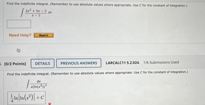 Solved Find the indefinite integral. (Remember to use | Chegg.com