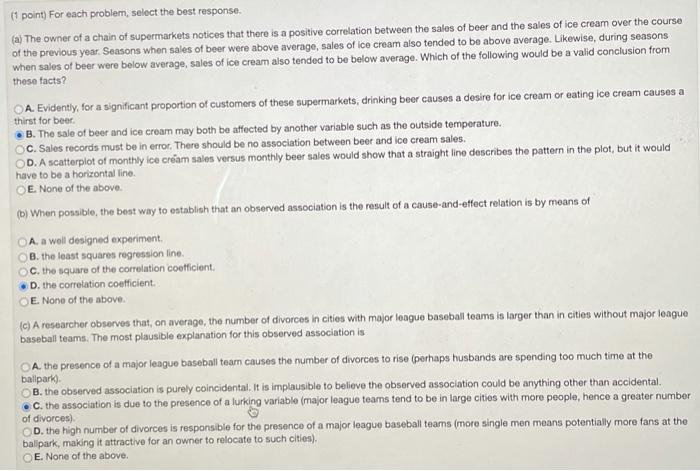 Solved (1 point) For each problem, select the best response. | Chegg.com