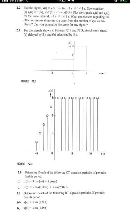 Solved 2.2 Plot the signal, x(t)=cos10πt for −1 s≤t≤1 s. Now | Chegg.com