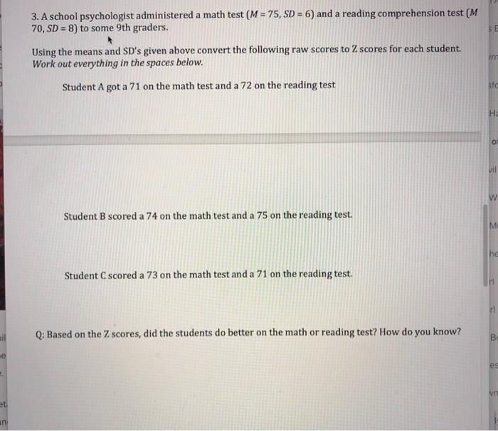 Solved 5 E 3. A school psychologist administered a math test | Chegg.com