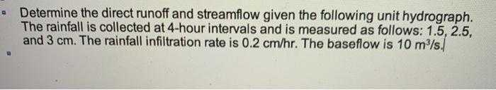 Solved • Determine the direct runoff and streamflow given | Chegg.com