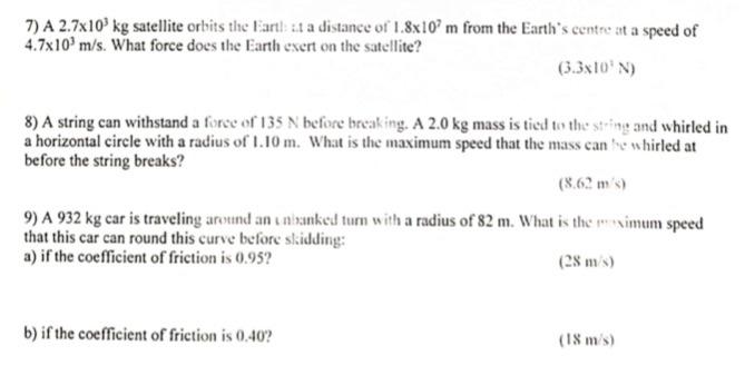 Solved Centripetal Force Worksheet Name: 1) Calculate the | Chegg.com