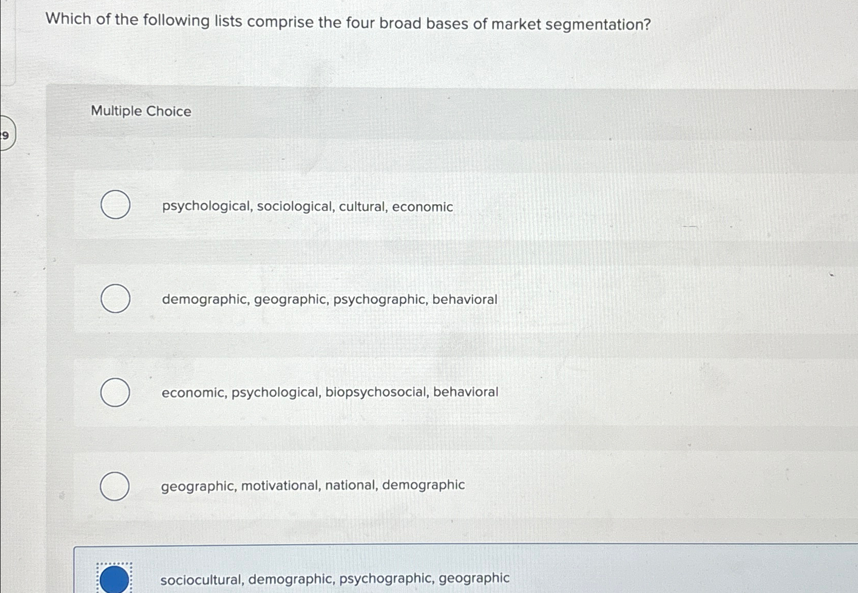 Solved Which of the following lists comprise the four broad | Chegg.com