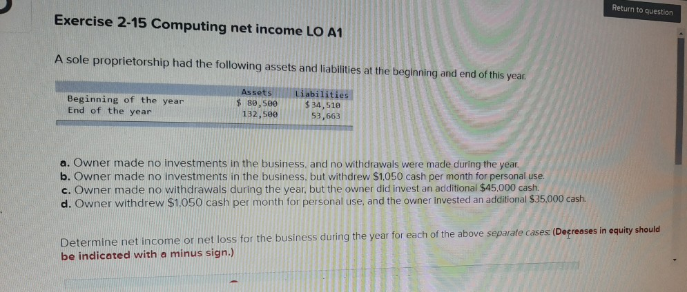 Solved Return to question Exercise 2-15 Computing net income | Chegg.com