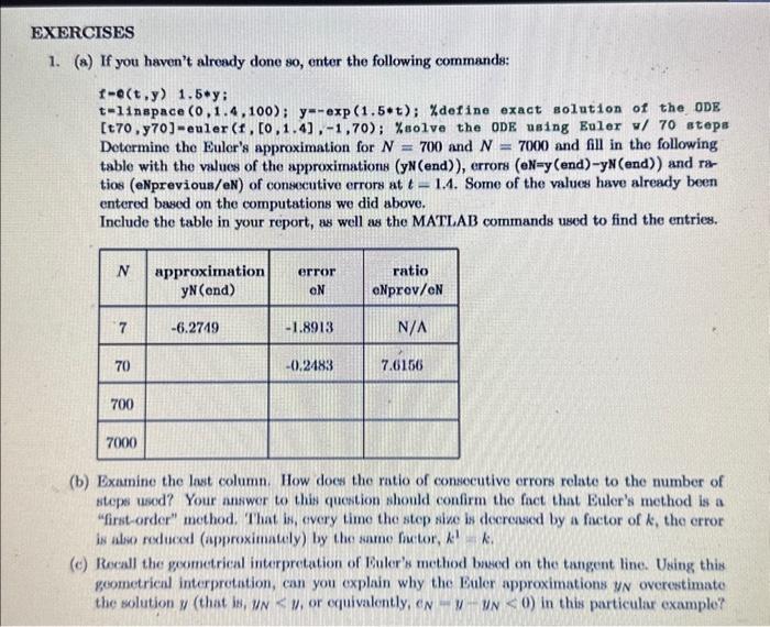 MAT 275 Laboratory 3 Numerical Solutions by Euler and | Chegg.com