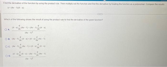 Solved Find the derivative of the function. Do not find the | Chegg.com