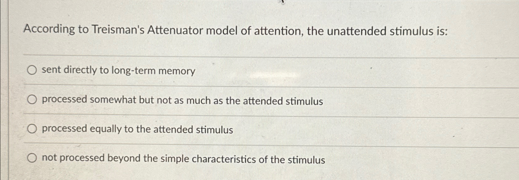 Solved According to Treisman's Attenuator model of | Chegg.com