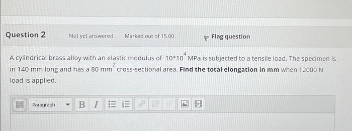 Solved A cylindrical brass alloy with an elastic modulus of | Chegg.com