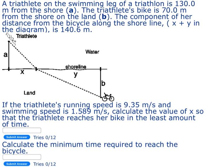 Solved A triathlete on the swimming leg of a triathlon is | Chegg.com