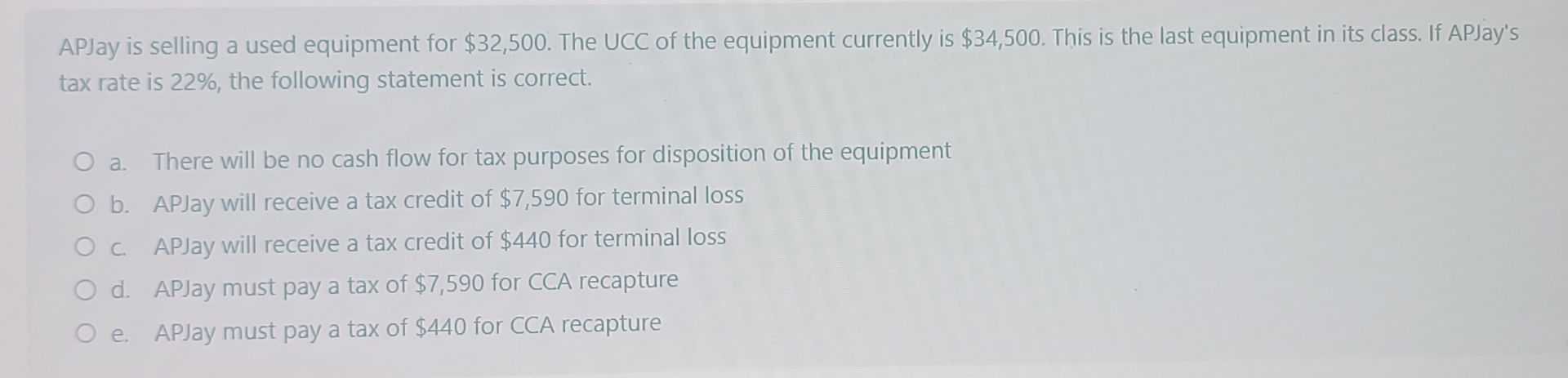 Solved APJay is selling a used equipment for $32,500. ﻿The | Chegg.com
