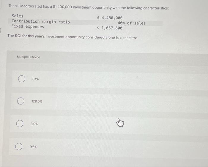 Solved Tennill Incorporated has a $1,400,000 investment | Chegg.com