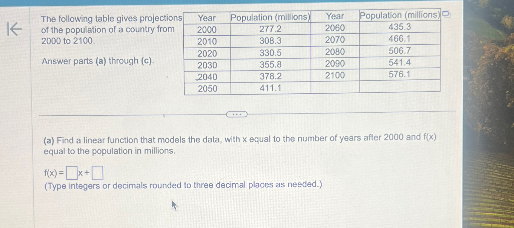 Solved The following table gives projections of the | Chegg.com