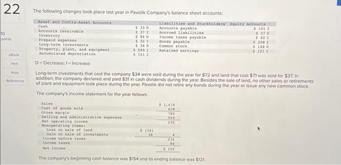 Solved 22 10 points eBook Hint Print References The | Chegg.com