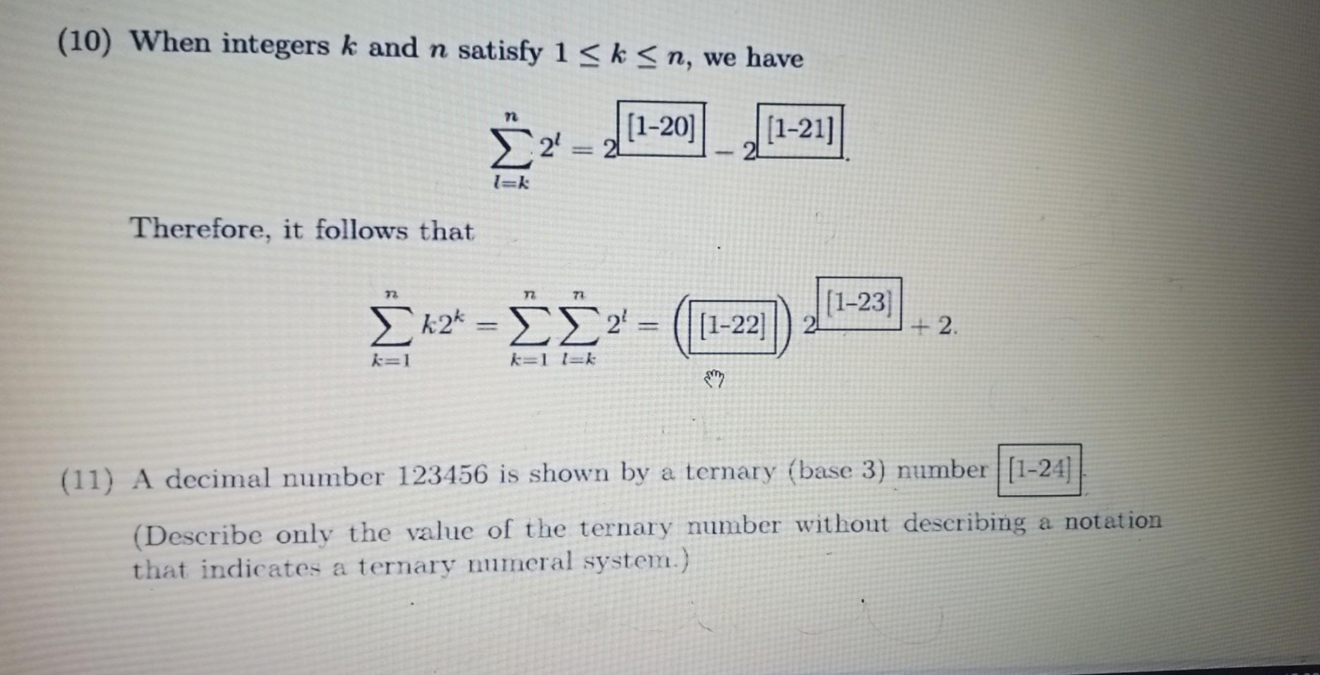 Solved (10) When integers k and n satisfy 1≤k≤n, we have | Chegg.com