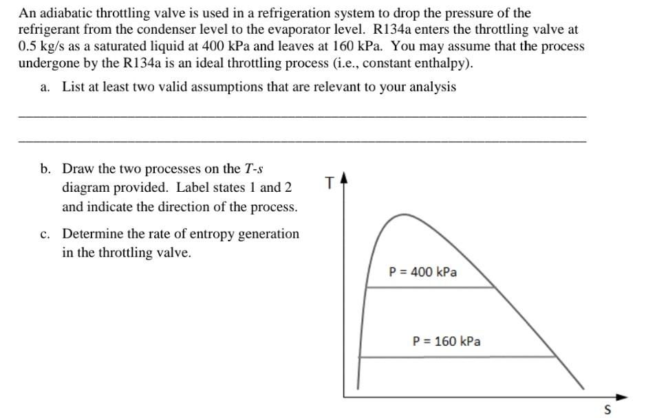 Solved An adiabatic throttling valve is used in a | Chegg.com