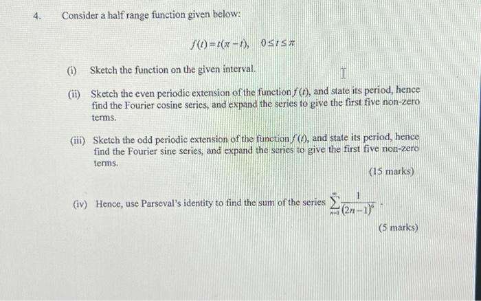 Solved 4. Consider a half range function given below: | Chegg.com