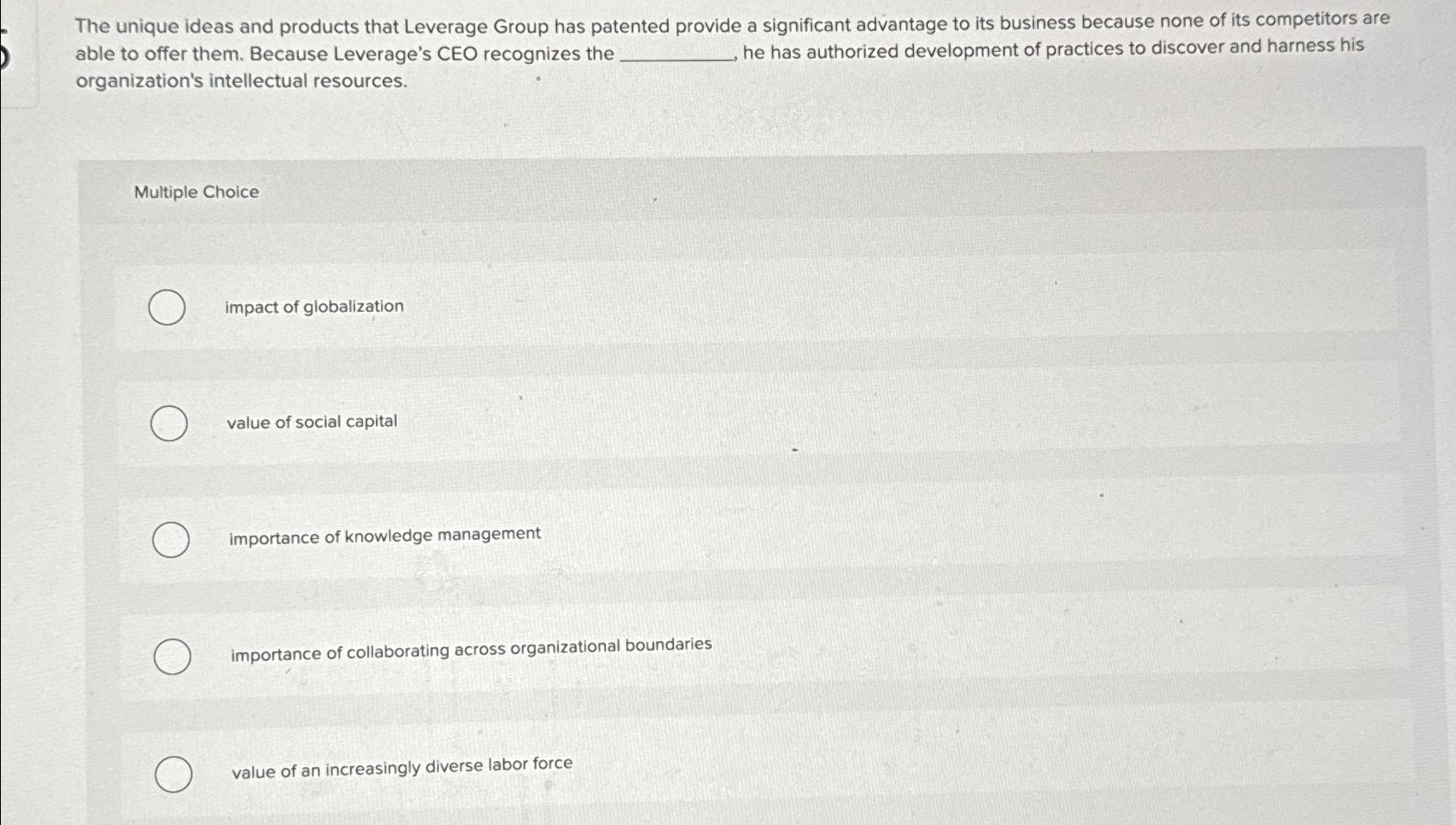Solved The unique ideas and products that Leverage Group has | Chegg.com