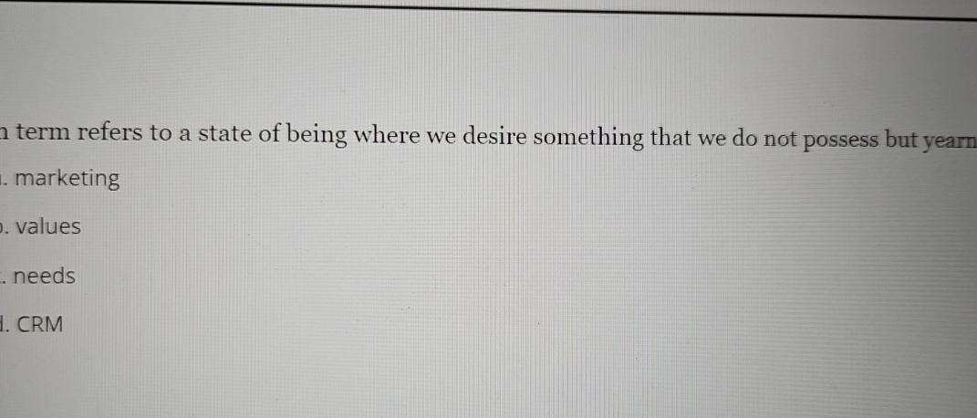 Solved term refers to a state of being where we desire | Chegg.com