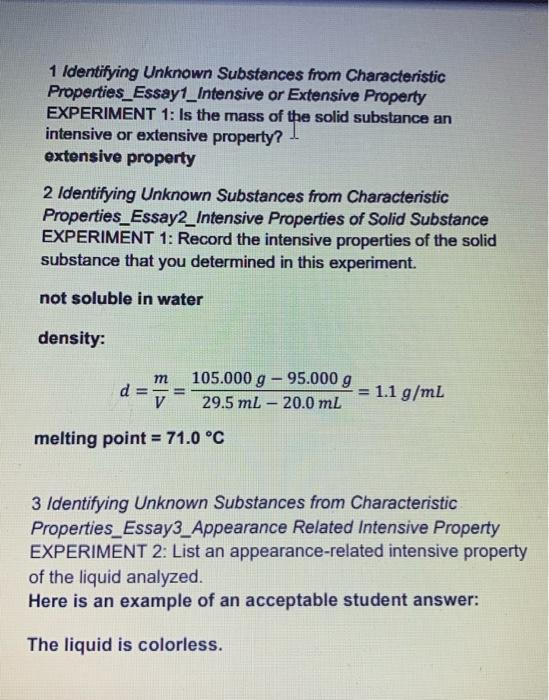 1 Identifying Unknown Substances from Characteristic | Chegg.com