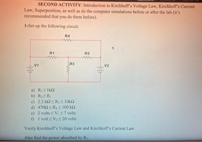Solved SECOND ACTIVITY: Introduction to Kirchhoff's Voltage | Chegg.com