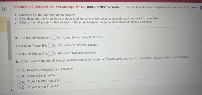 Solved (Related to Checkpoint 11.1 and Checkpoint 11.4) (IRR | Chegg.com