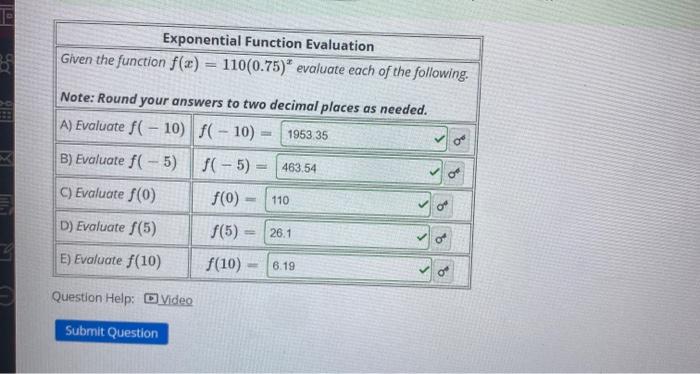 Solved Exponential Function Evaluation Given the function | Chegg.com
