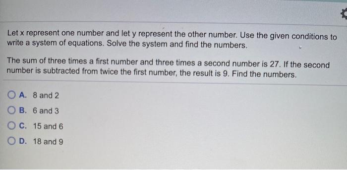Solved Let x represent one number and let y represent the | Chegg.com
